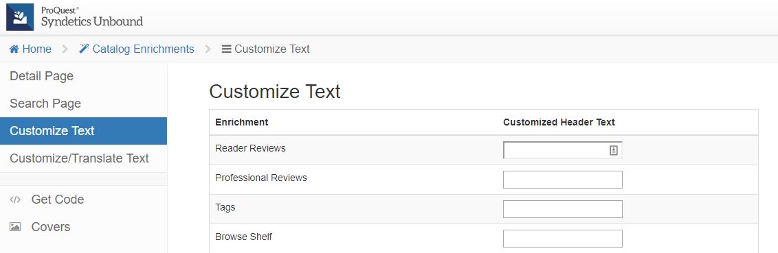 How to change the default text displayed for Syndetics Unbound enrichments