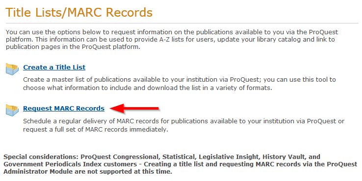 How to Receive MARC Records for ProQuest Academic Databases