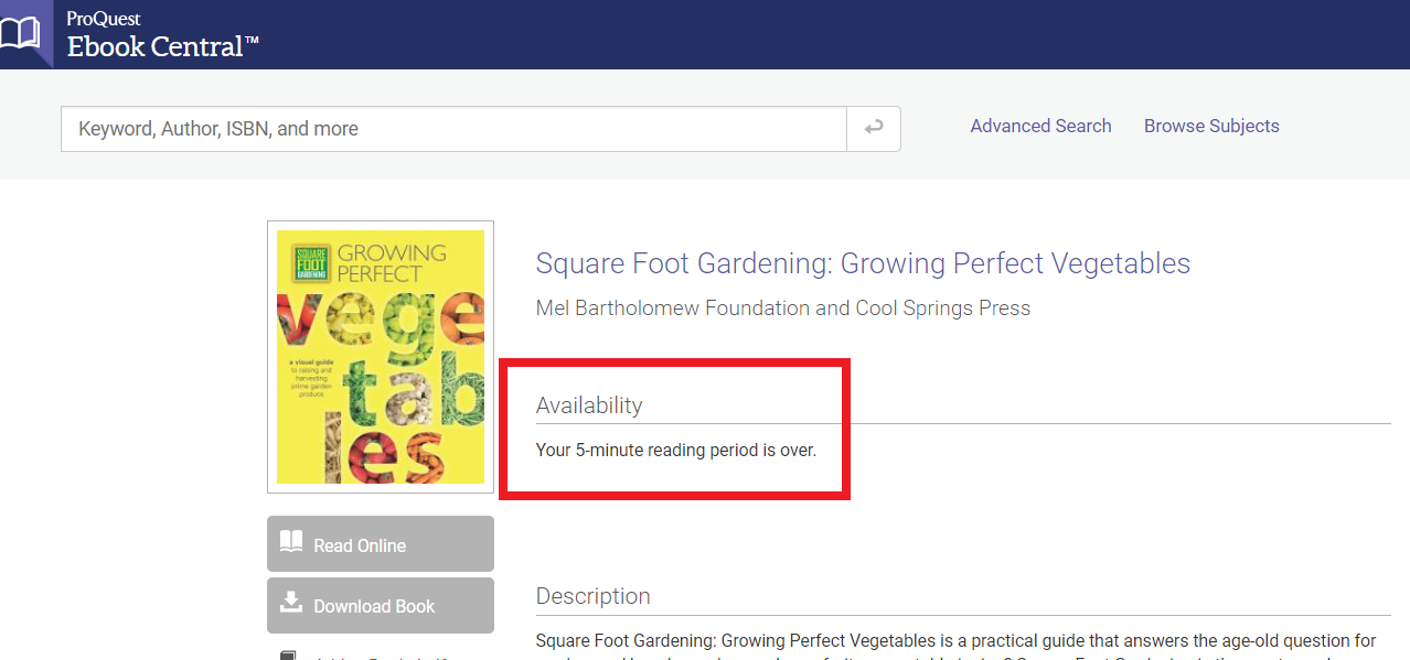Ebook Central Admin: LibCentral, Preview Access, 5 minute browse
