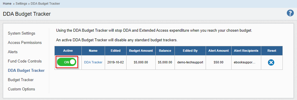 Ebook Central Admin: DDA Budget Tracker