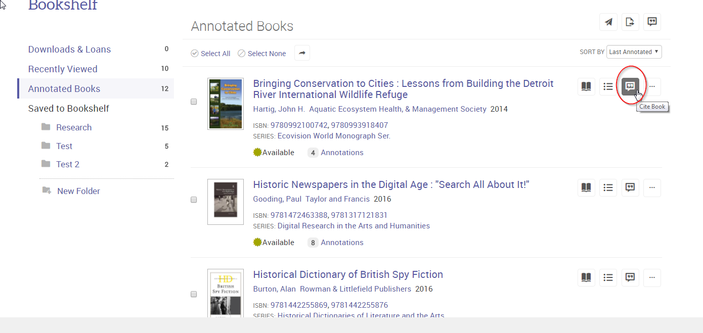 Ebook Central Bookshelf (Options & Tools)