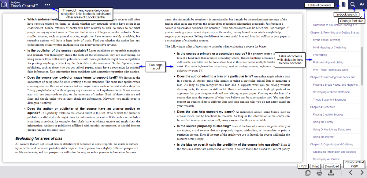Using the Online Reader in Ebook Central for EPUB books