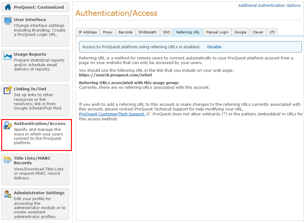ProQuest Administrator Module Overview - Authentication/Access