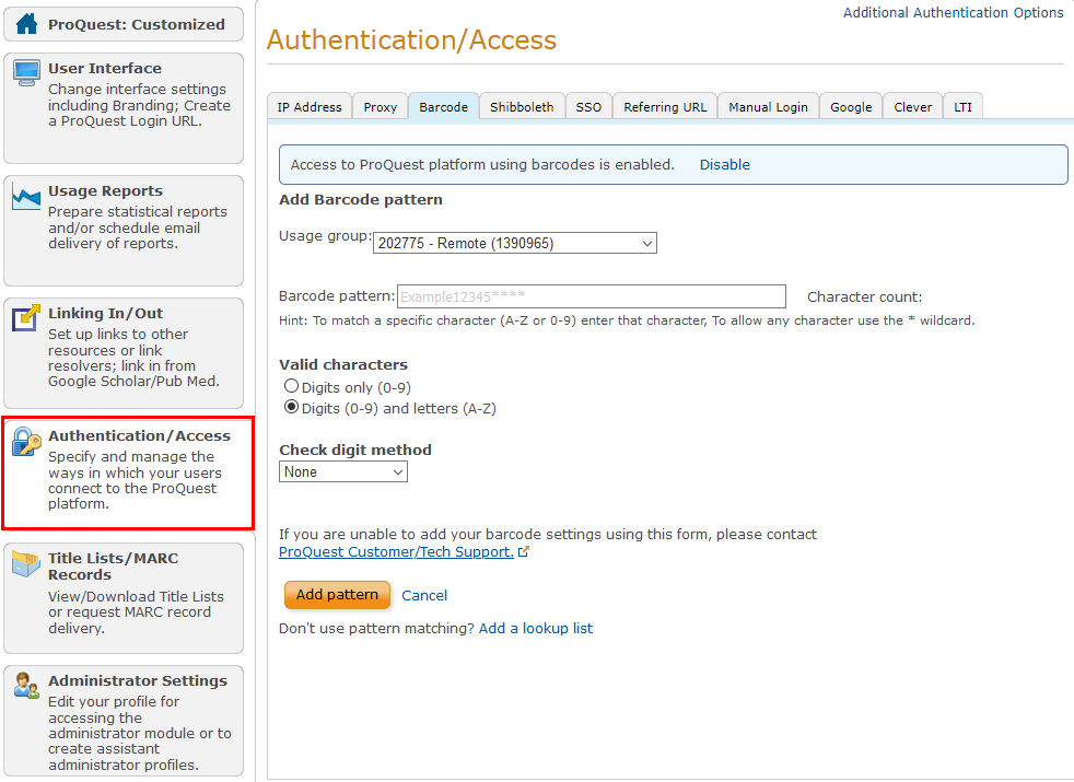 ProQuest Administrator Module Overview - Authentication/Access