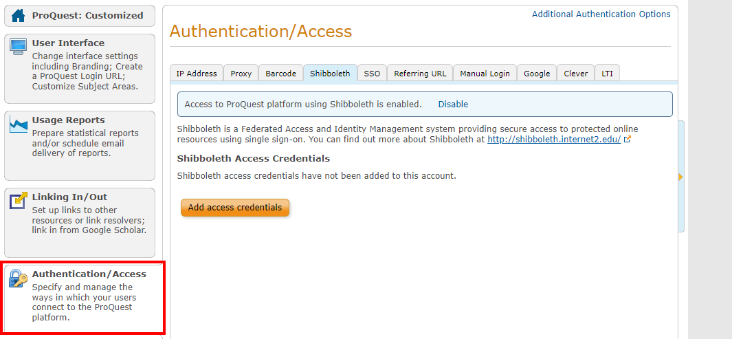 ProQuest Administrator Module Overview - Authentication/Access
