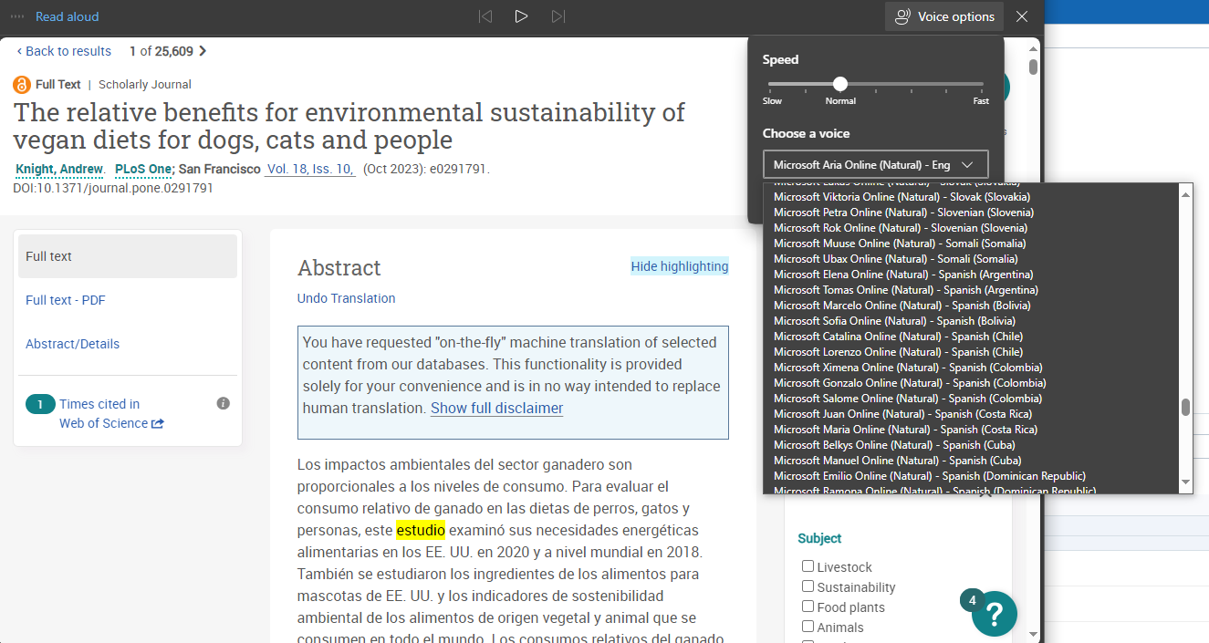 Using the ProQuest text-to-speech player
