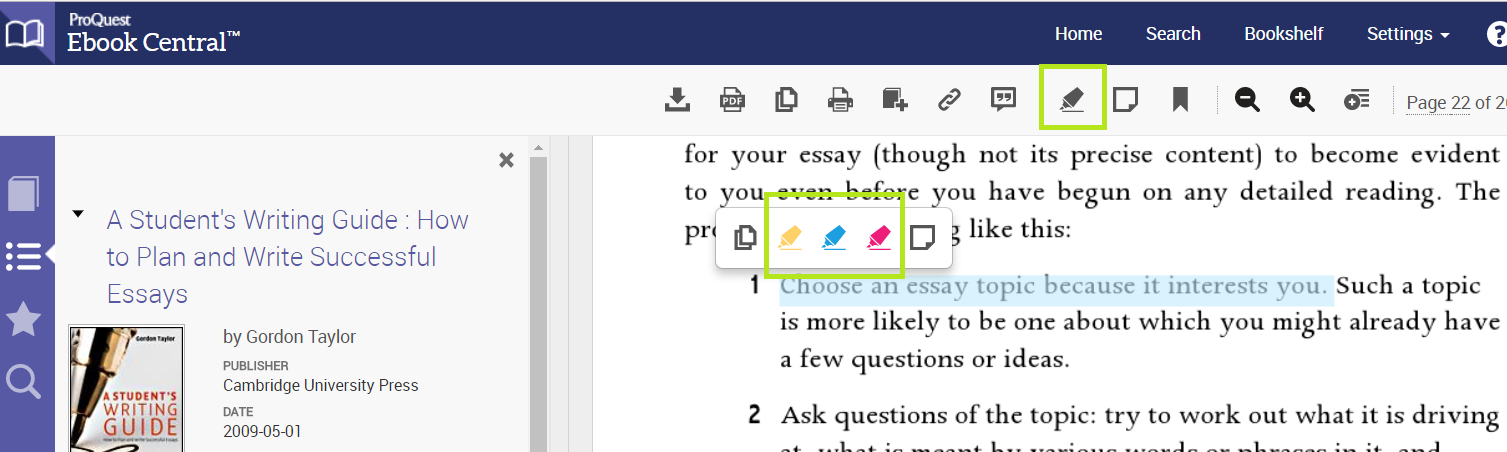 Ebook Central: Highlighting Text in an Ebook and Adding Annotation Notes