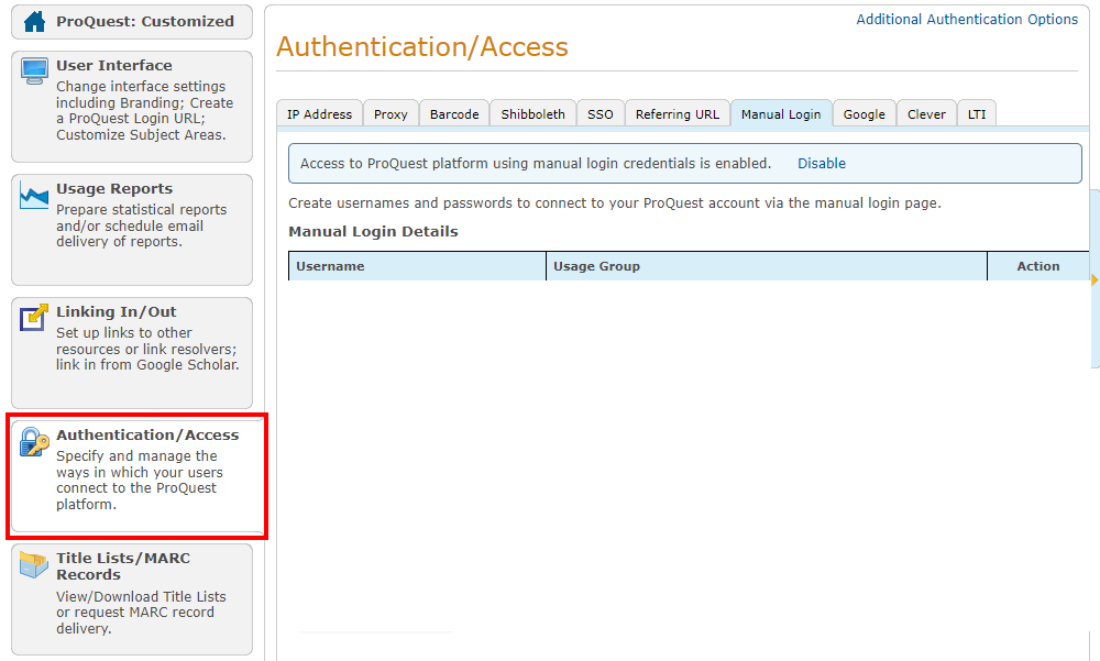 ProQuest Administrator Module Overview - Authentication/Access