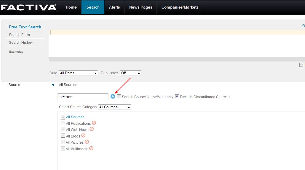 Factiva - Searching blocked sources