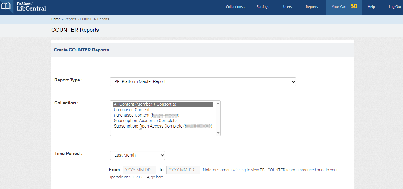Ebook Central Admin: Collections Filter in COUNTER reports