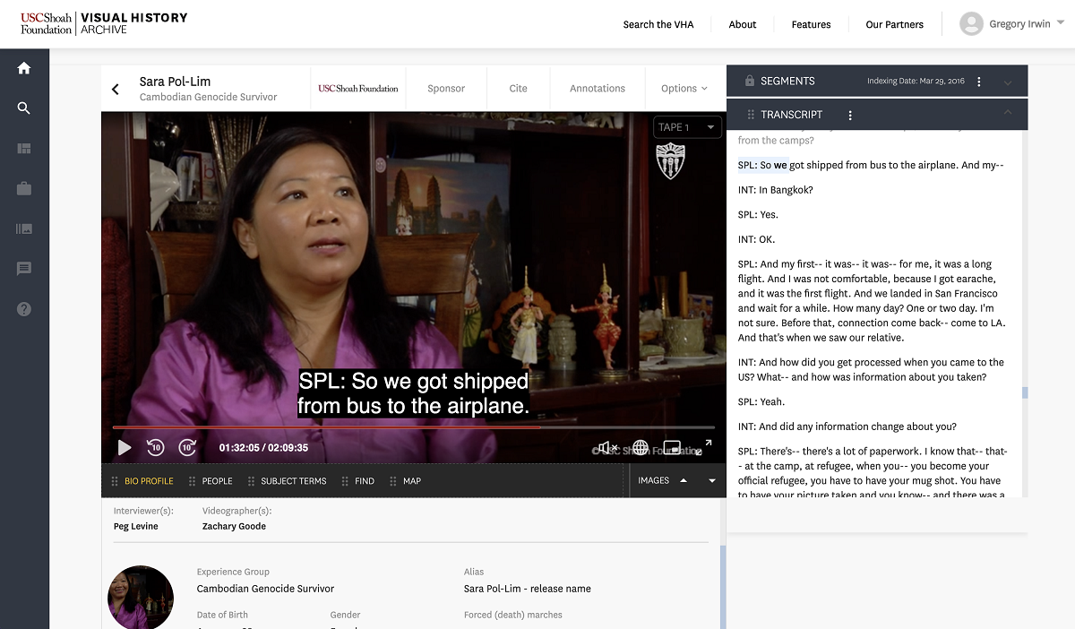 Visual History Archive (VHA) Interface Redesign