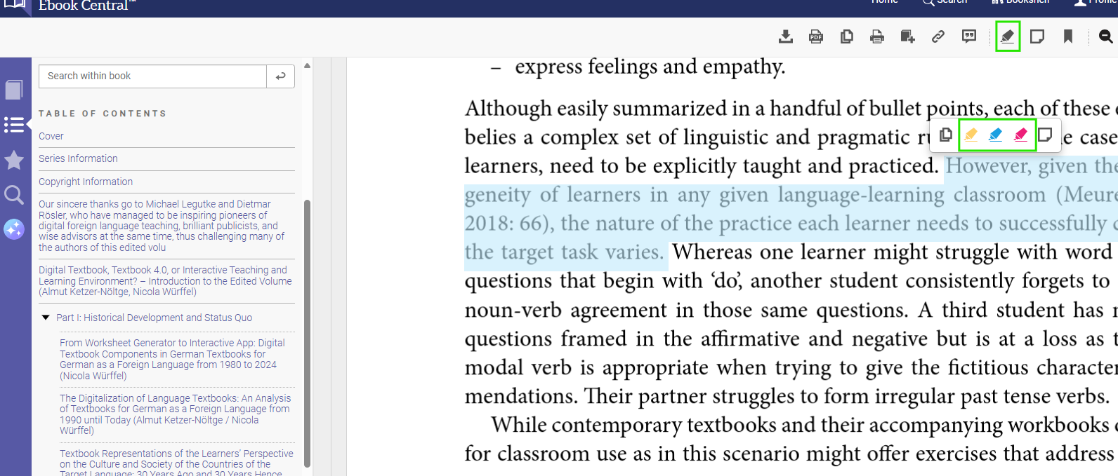 Ebook Central: Highlighting Text in an Ebook