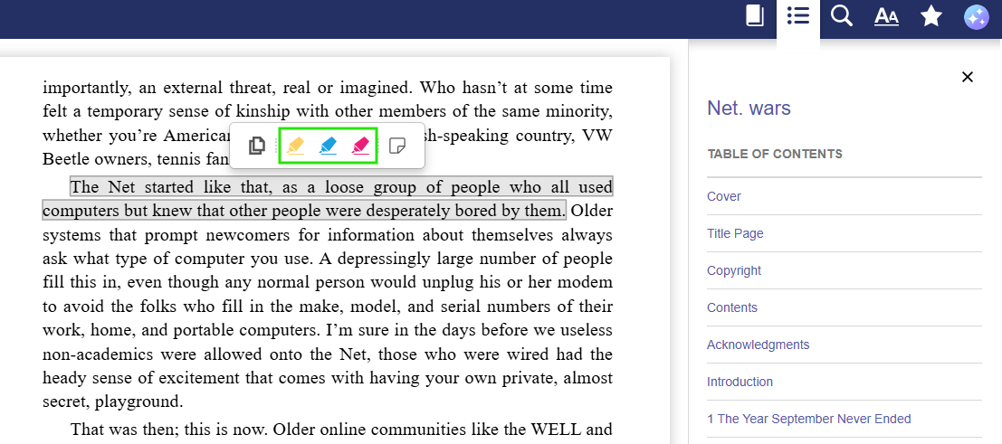 Ebook Central: Highlighting Text in an Ebook